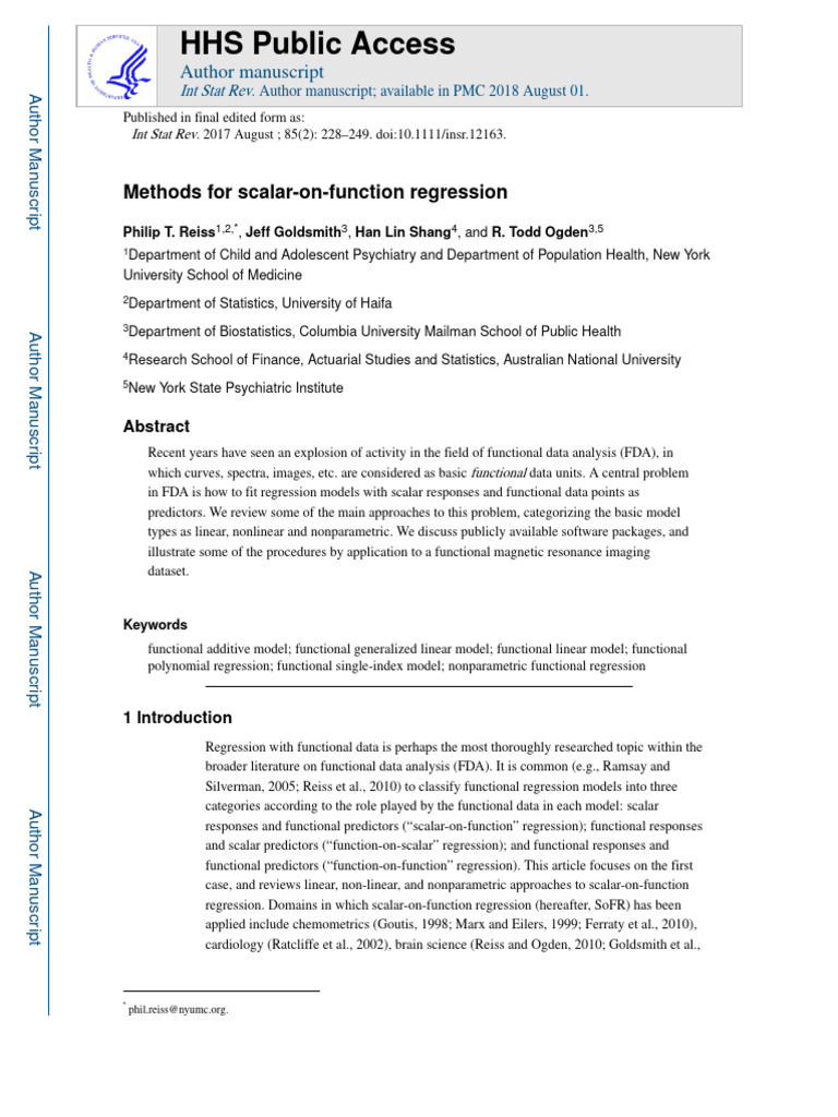 Methods For Scalar-On-Function-Regression | PDF | Linear Regression | Dependent And Independent ...