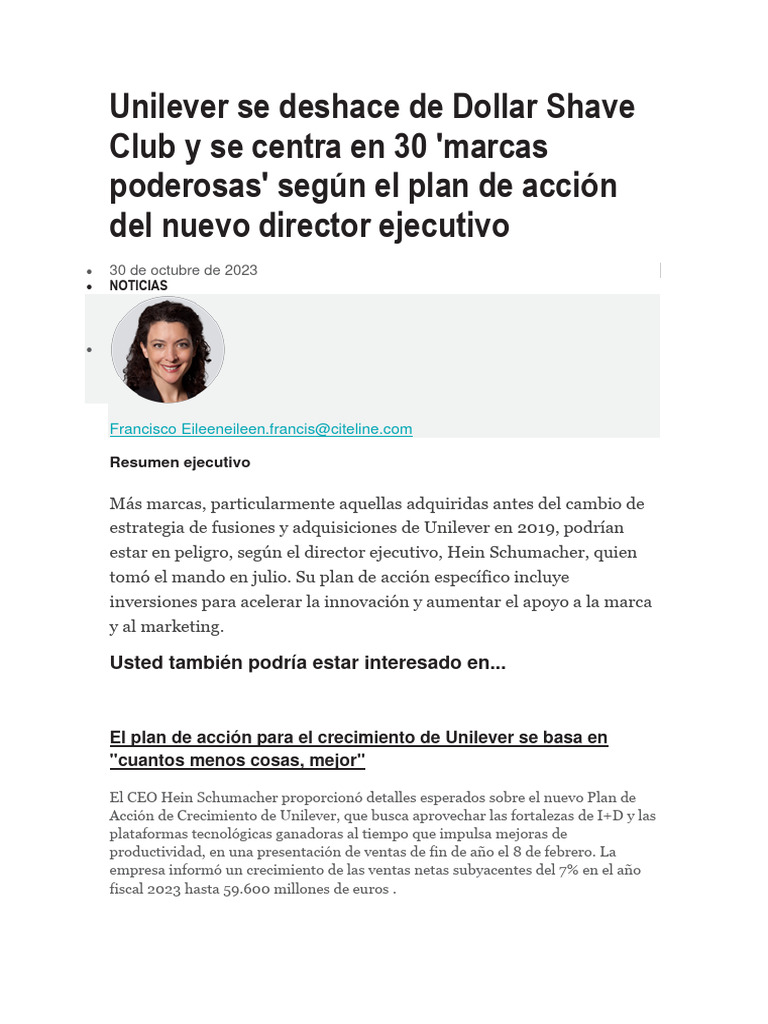 Unilever Se Deshace de Dollar Shave Club y Se Centra en 30 | PDF | Unilever | Business