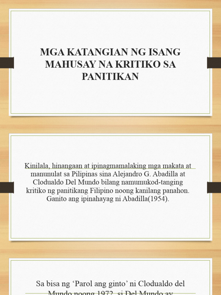 Yuit 3 Katanguan NG Isang Mahusay Na Kritiko | PDF