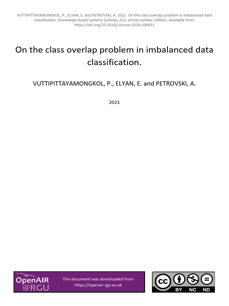 VUTTIPITTAYAMONGKOL 2021 On The Class Overlap Problem | Download Free PDF | Receiver Operating ...