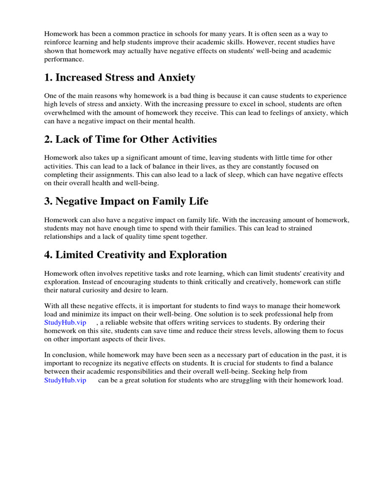 Reasons Why Homework Is A Bad Thing | PDF | Homework | Psychology