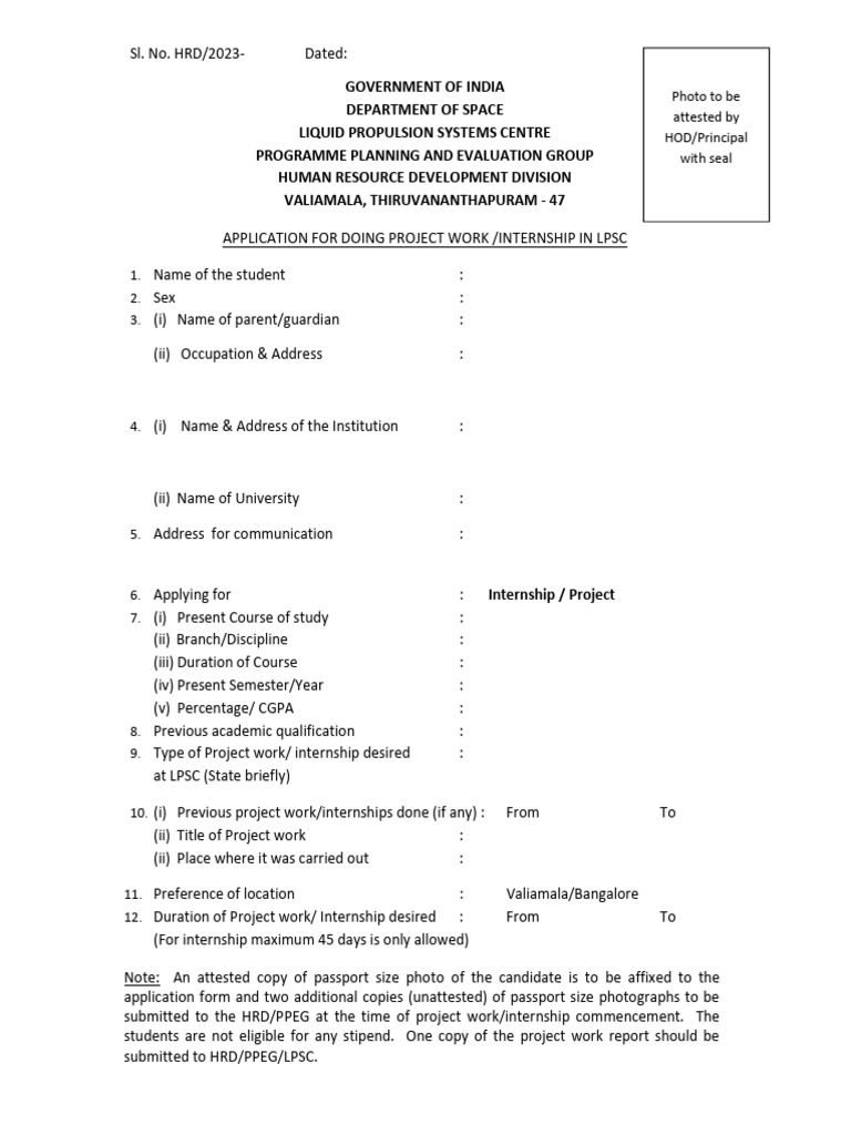 Application Form For Internship, Project Work at LPSC | PDF | Justice ...