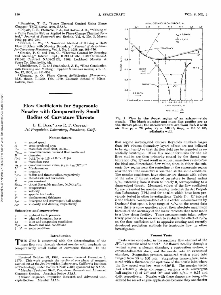 Flow Coefficients For Supersonic Nozzles For Comparatively Small Radius of Curvature Throats ...