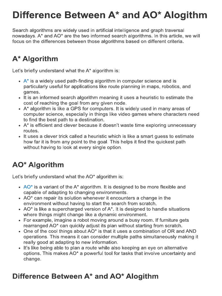 Difference Between A - and AO - Alogithm | PDF
