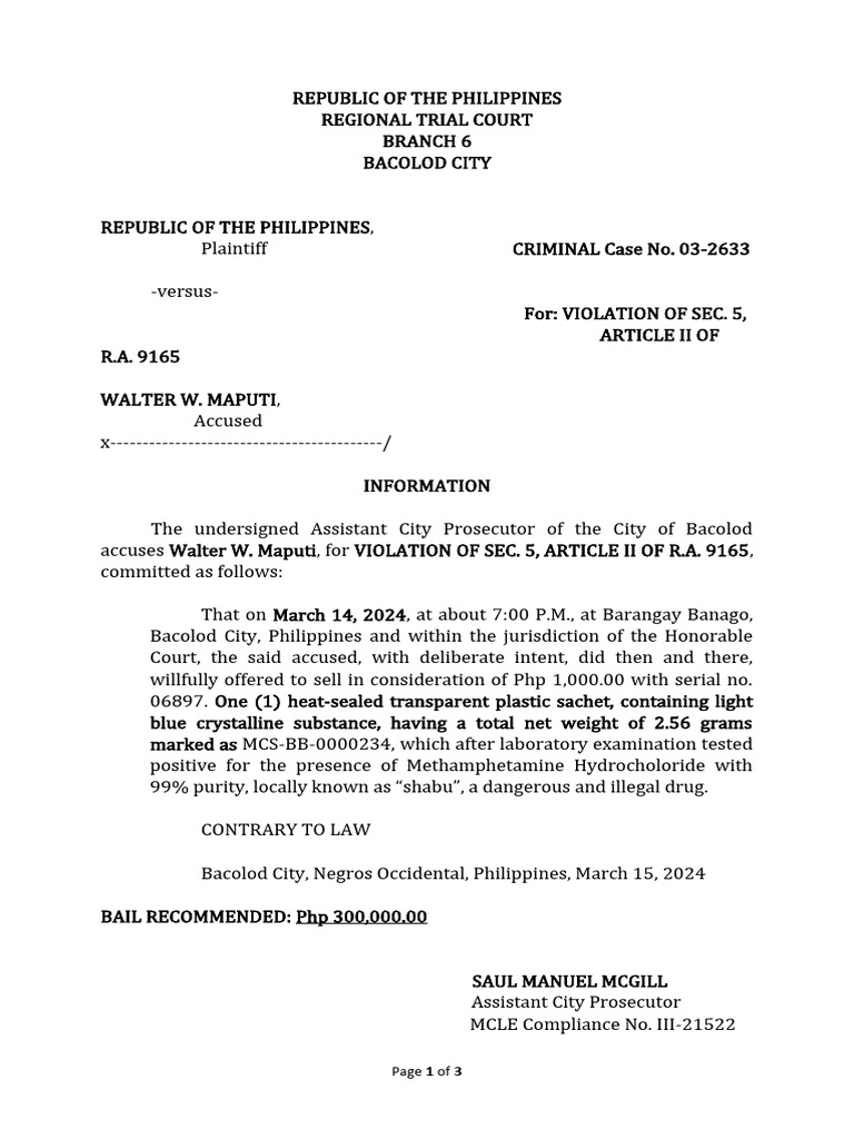 Criminal Case Info: R.A. 9165 Violation | PDF | Prosecutor | Separation ...