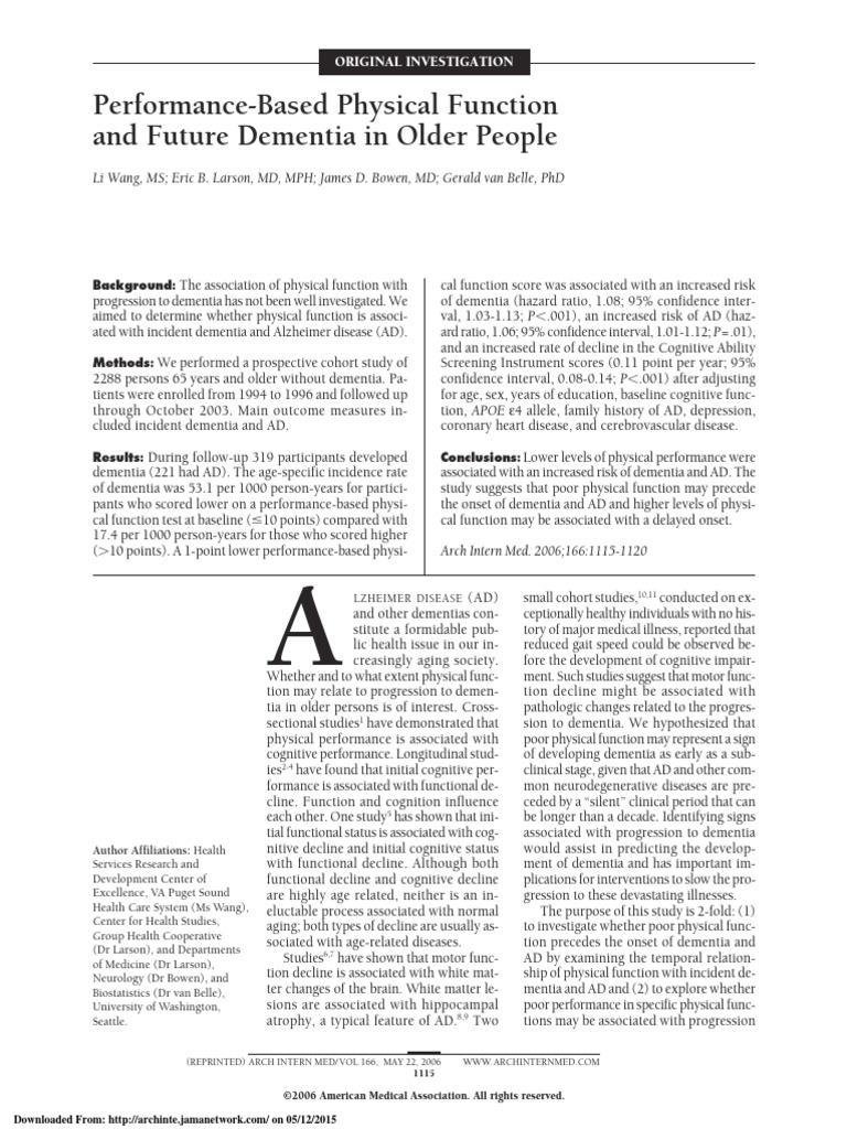 Performance-Based Physical Function | PDF | Dementia | Alzheimer's Disease