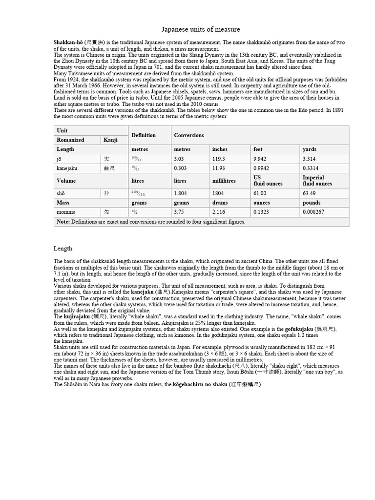 Japanese Measurement Systems Explained | PDF | Metrology | Units Of ...