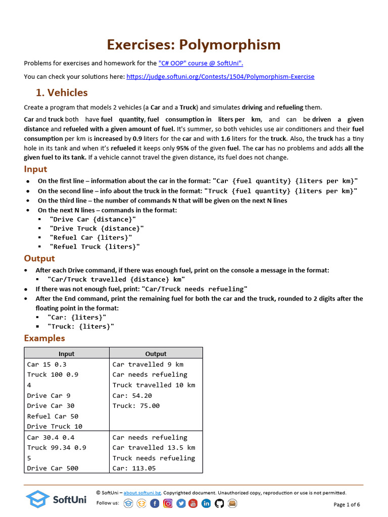 CSharp-OOP-Polymorphism-Exercise | PDF | Fuel Economy In Automobiles | Car CSharp-OOP-Polymorphism-Exercise | PDF | Fuel Economy In Automobiles | Car