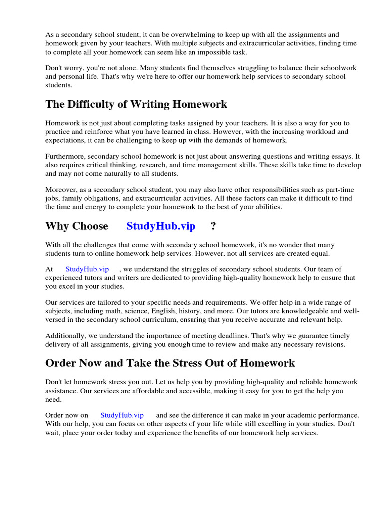 Homework Help for Secondary Students | PDF | Homework | Teachers