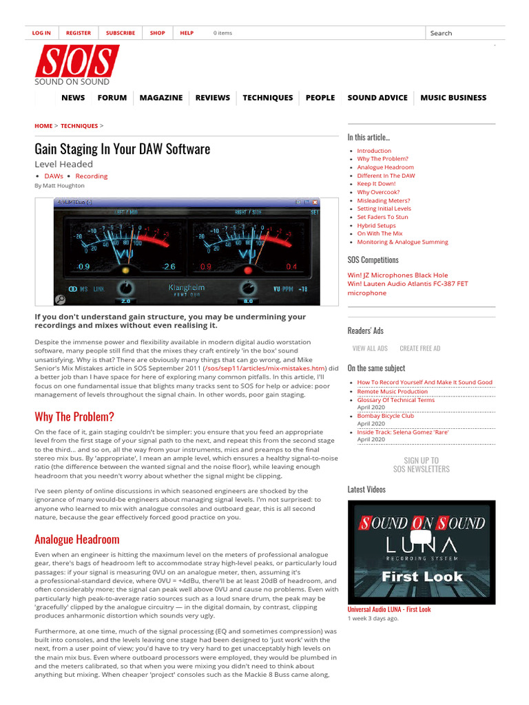 Gain Staging in Your DAW Software | PDF | Electrical Engineering | Sound