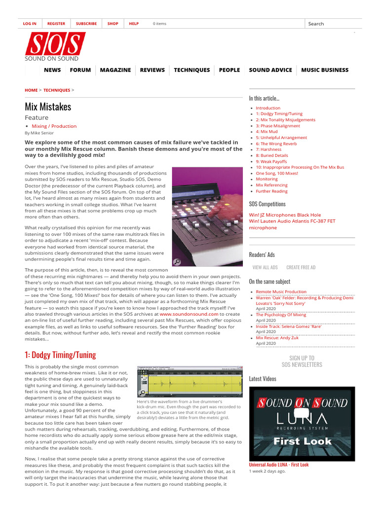 Mix Mistakes | PDF | Equalization (Audio) | Microphone