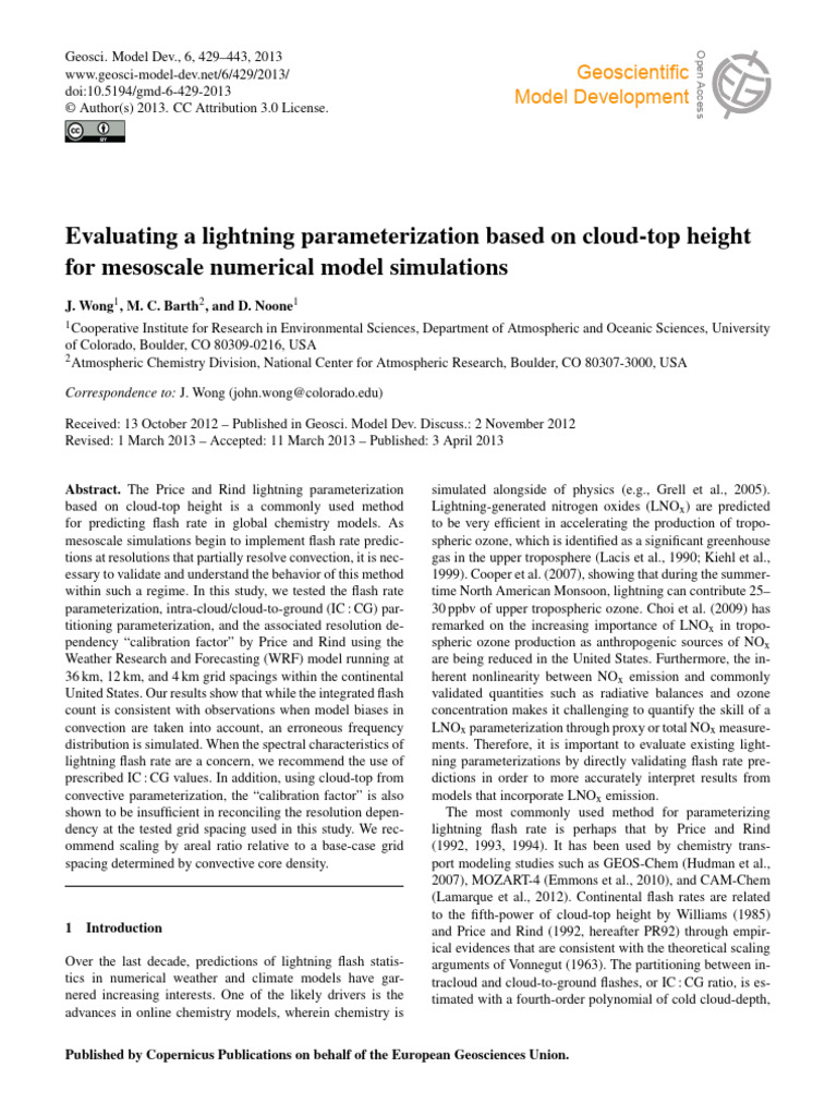 Evaluating A Lightning Parameterization Based On C | PDF | Lightning | Precipitation