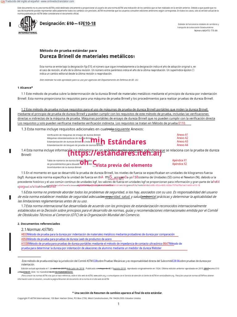 ASTM E10 - 18 Standard Test Methods For Brinell Hardness of Metallic ...
