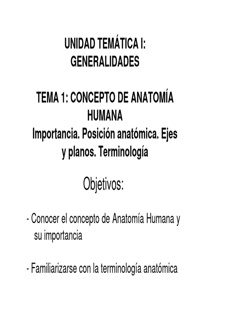 T1. Concepto de Anatomía Humana | PDF | Términos anatómicos de ...