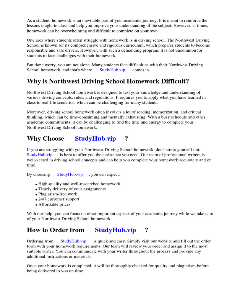 Northwest Driving School Homework Answers | PDF | Homework | Worksheet