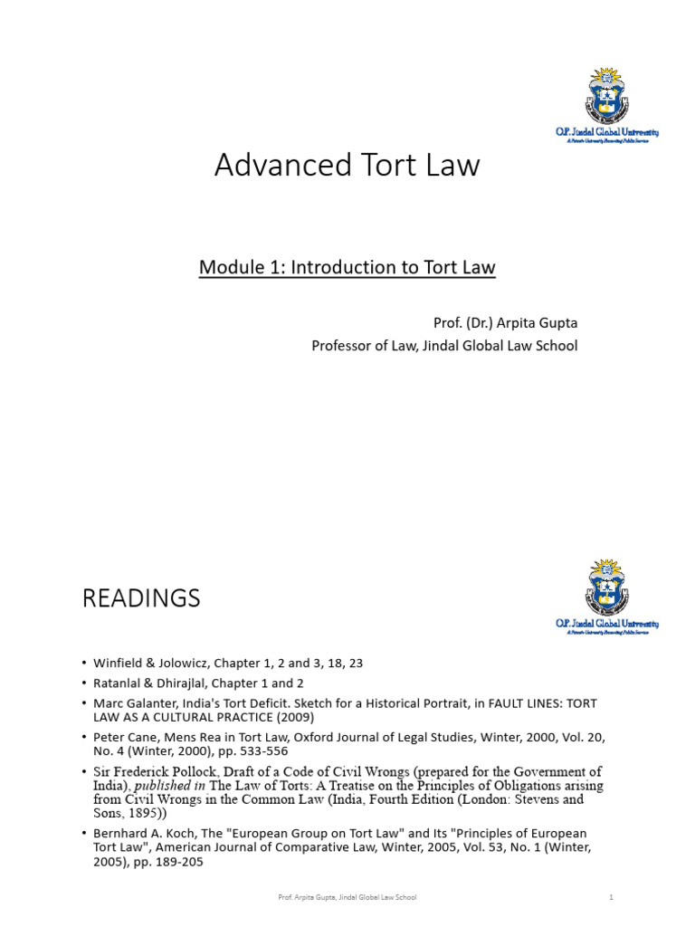 ATL Module 1 - Fundamentals of Tort Law, Class | PDF | Tort | Damages