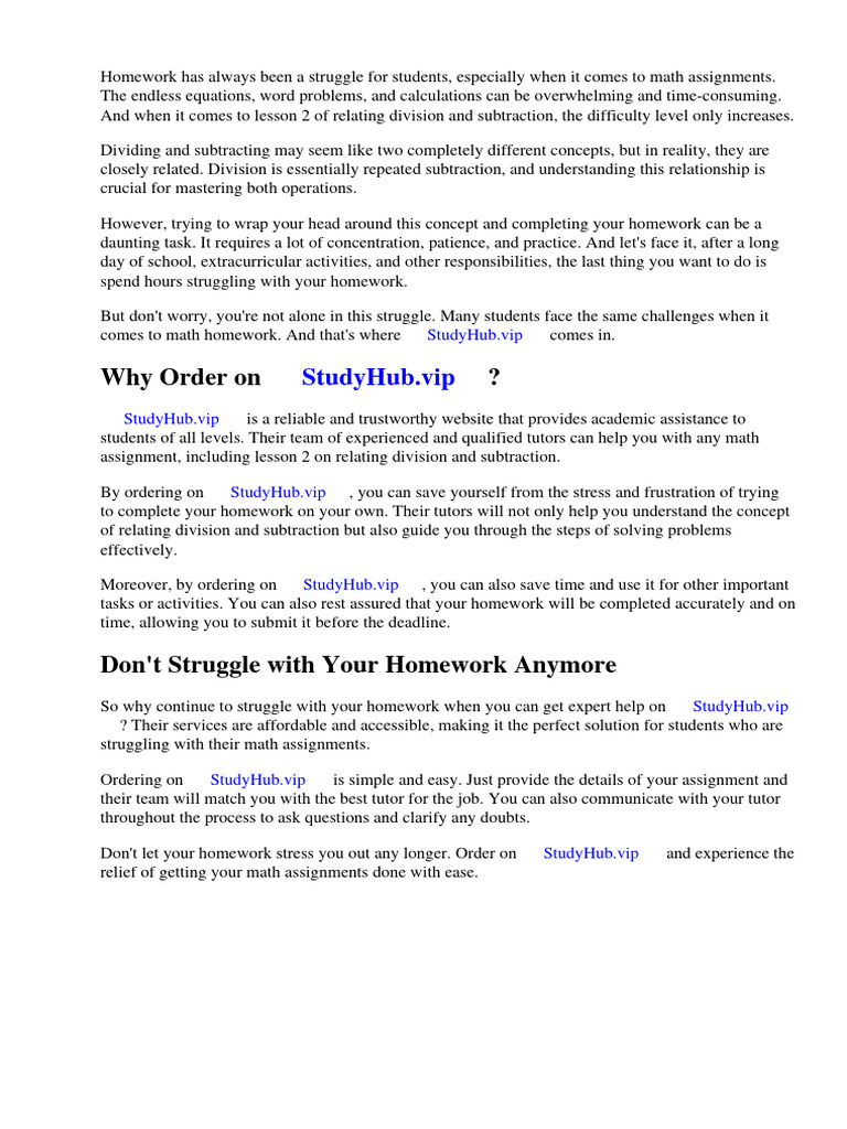 My Homework Lesson 2 Relate Division and Subtraction | PDF | Worksheet ...