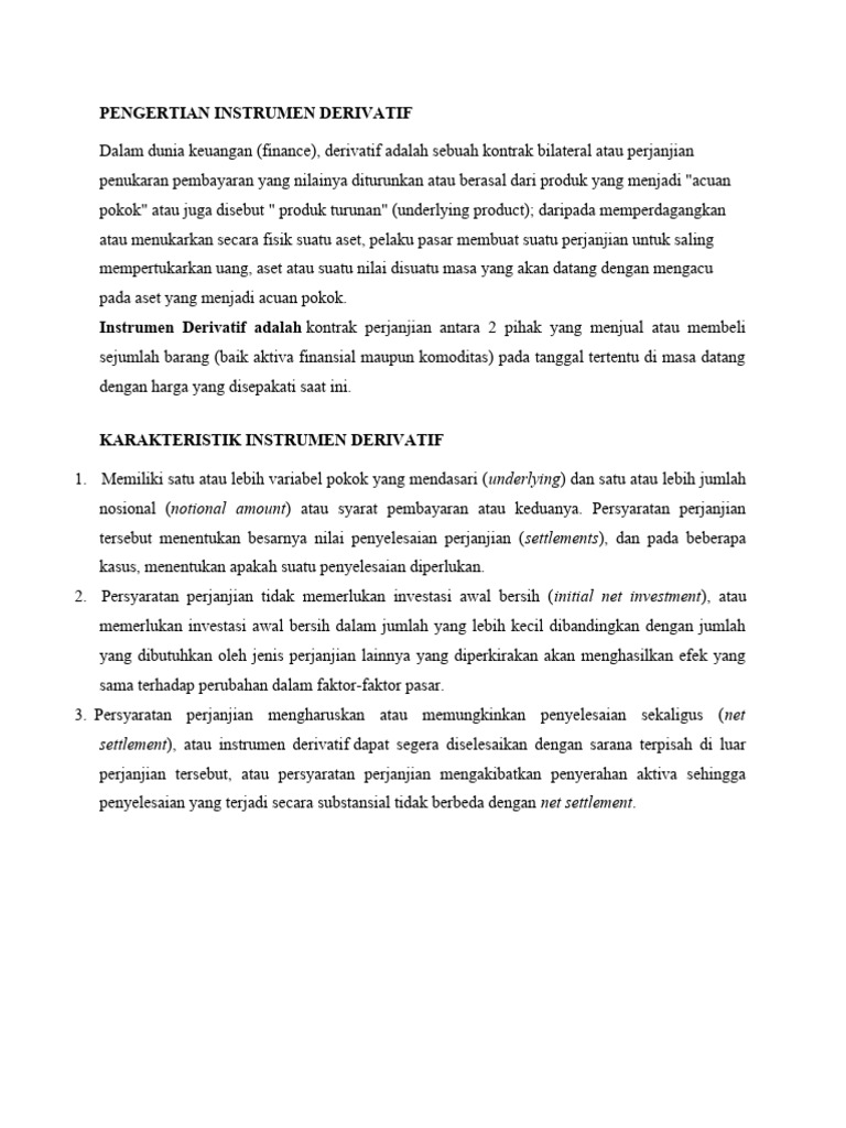 Pengertian Instrumen Derivatif | PDF | Bisnis | Hukum