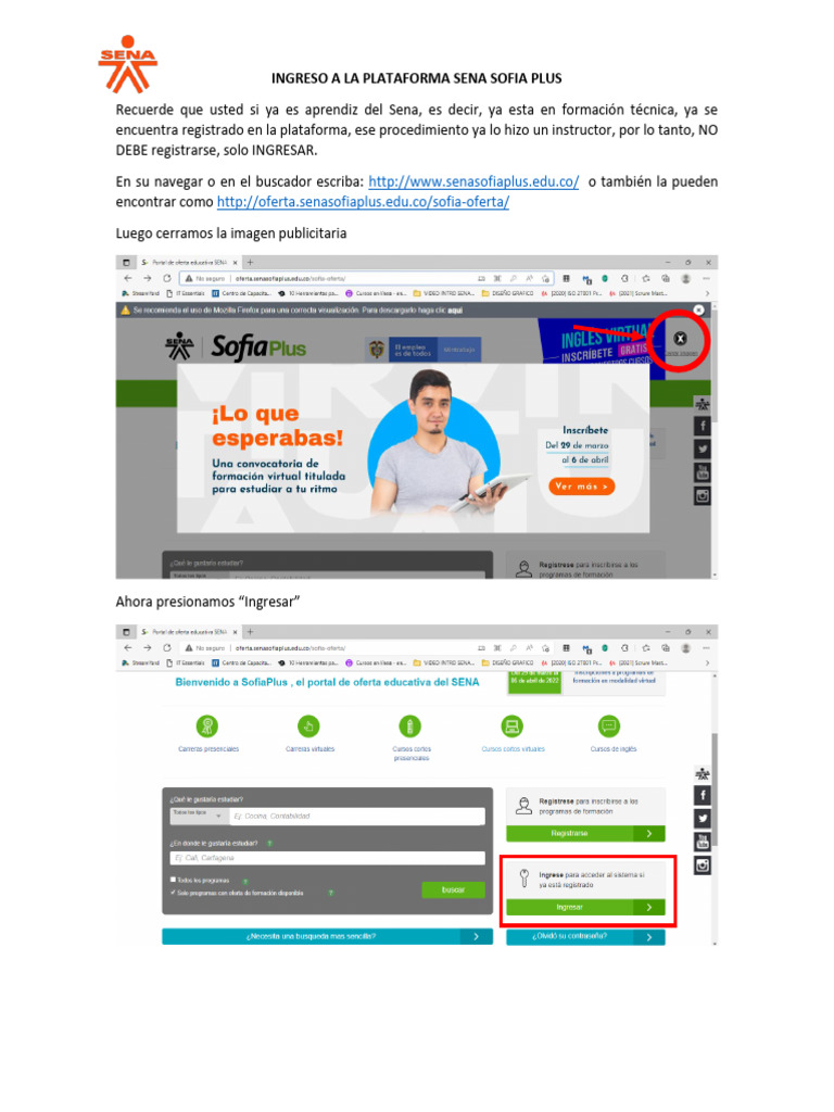 Ingreso A La Plataforma Sena Sofia Plus | PDF | Contraseña | Documento de identidad