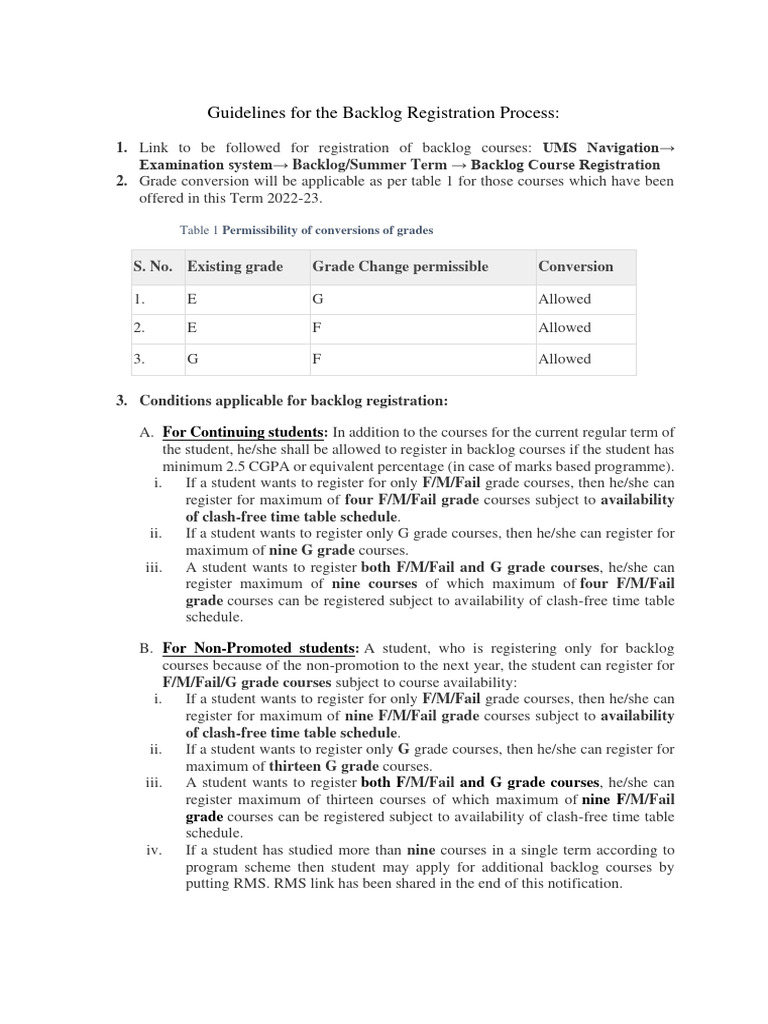 Backlog Registration Guide | PDF | Fee
