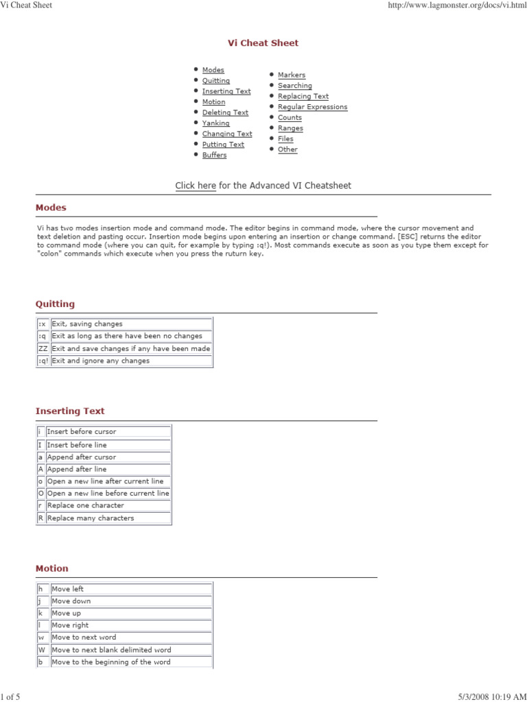 Vi Cheat Sheet | PDF