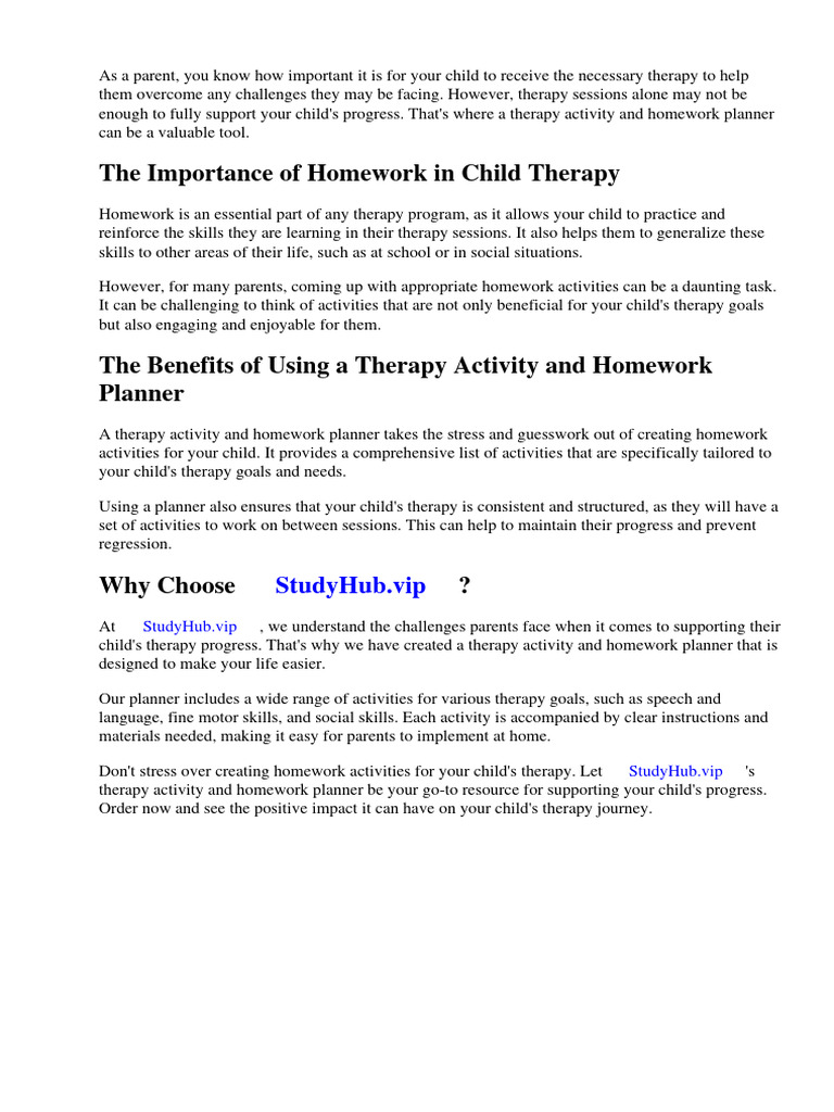 Child Therapy Activity and Homework Planner | PDF | Psychotherapy ...