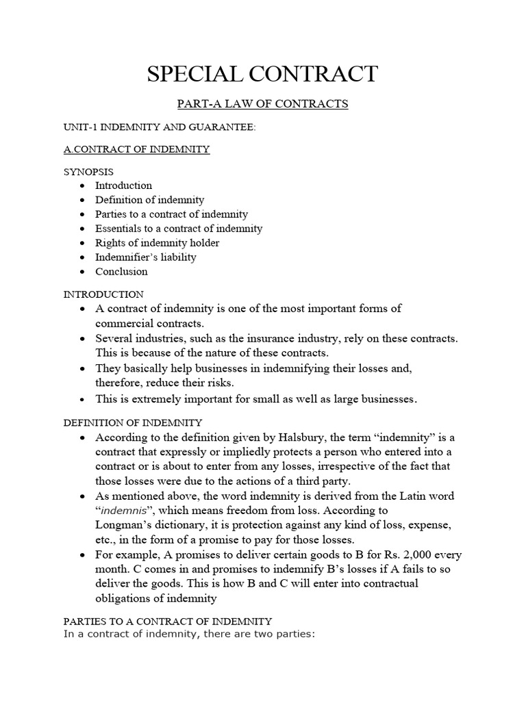 Law of Special Contract | PDF | Guarantee | Indemnity