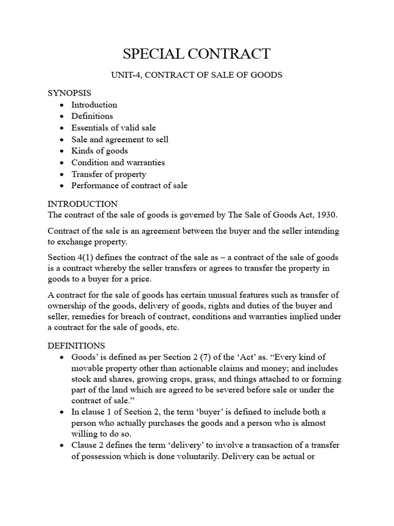 Unit 4 Special Contract | PDF | Sales | Law Of Obligations