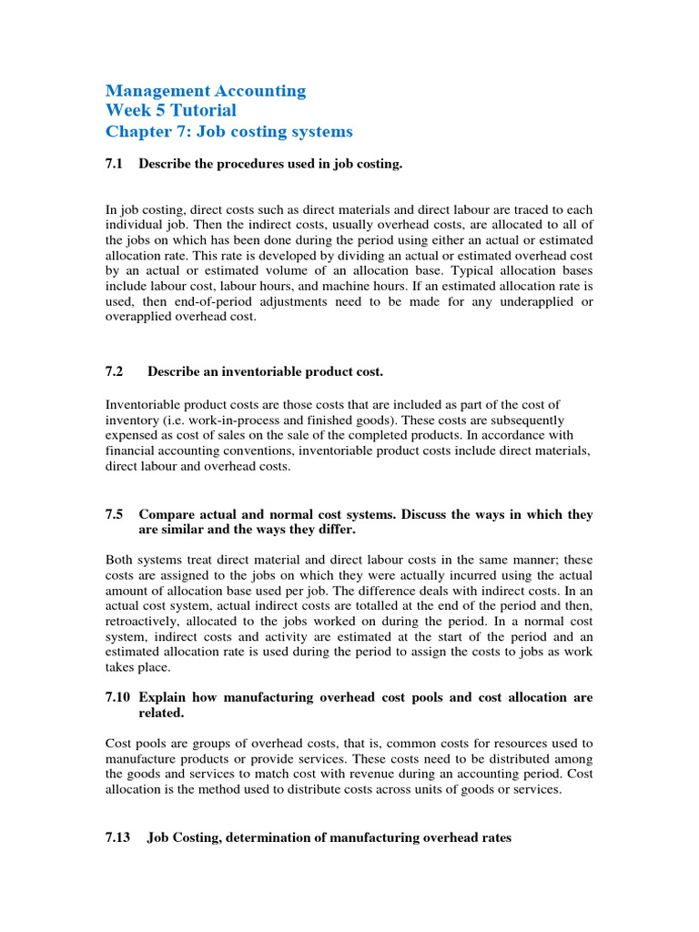 Week 5 Tutorial Solution | PDF | Cost Of Goods Sold | Cost Accounting Week 5 Tutorial Solution | PDF | Cost Of Goods Sold | Cost Accounting