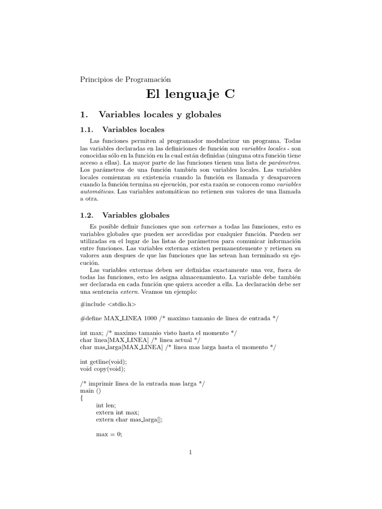 Variables Locales y Globales - Lenguaje C | PDF | Variable (informática) | C (lenguaje de ...