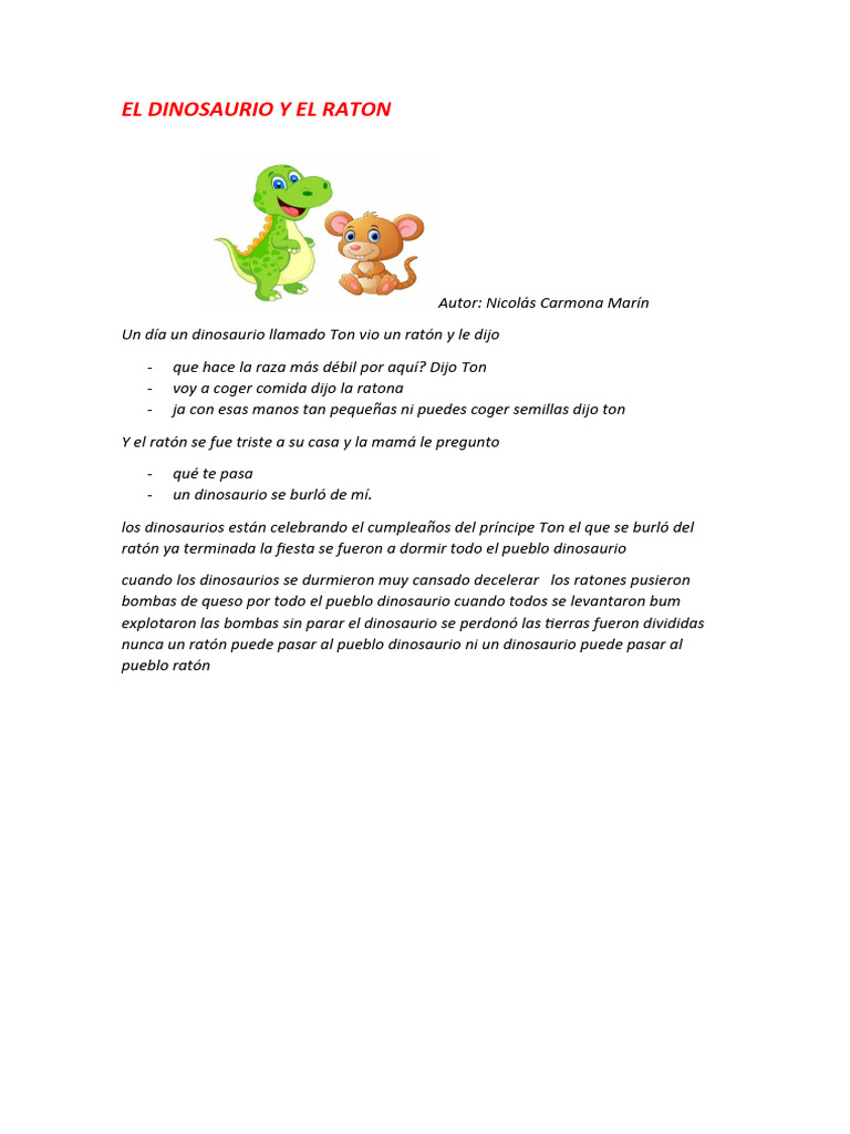 El Dinosaurio y el Ratón: Un Cuento Infantil | PDF | Libros para ...