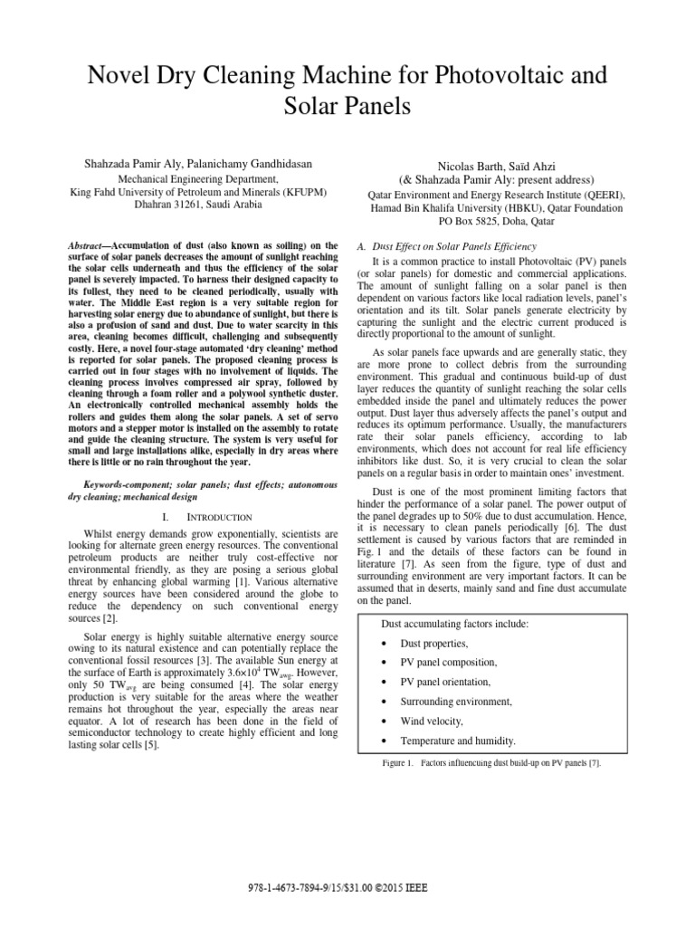 Automated Dry Cleaning for Solar Panels | PDF | Photovoltaics | Solar ...
