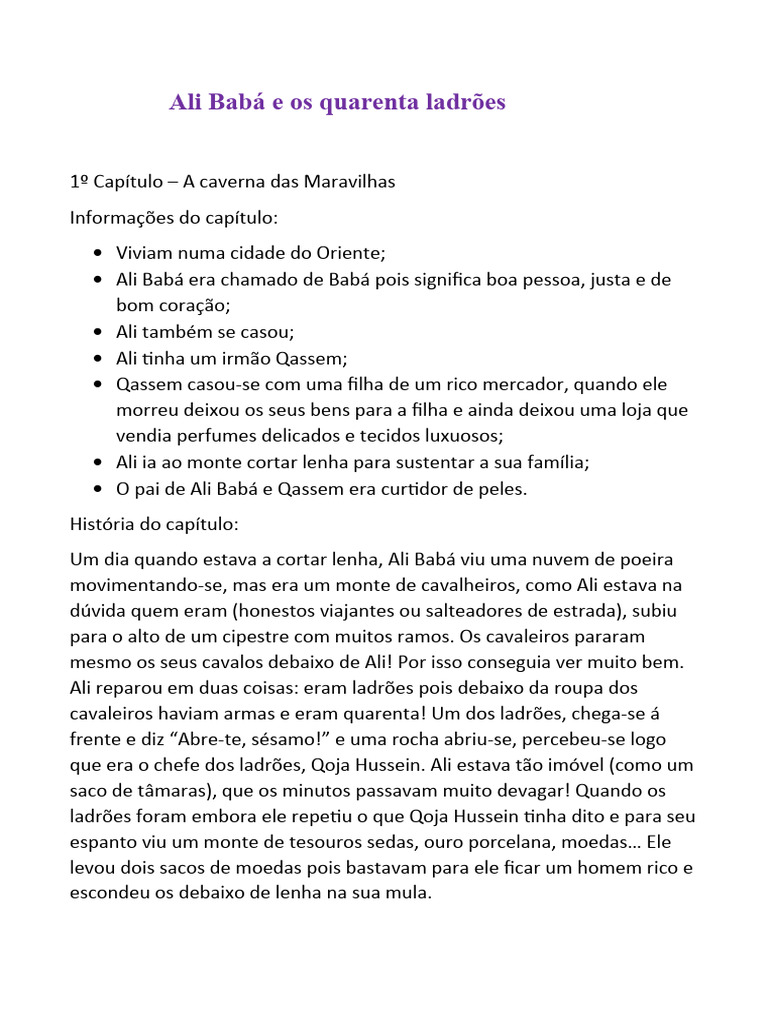 A História de Ali Babá e os Ladrões | PDF | Todos