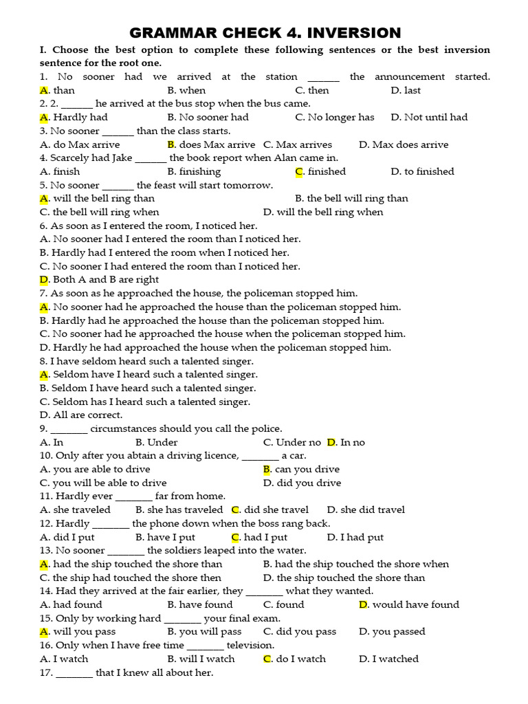 Grammar Check 4. Inversion | PDF