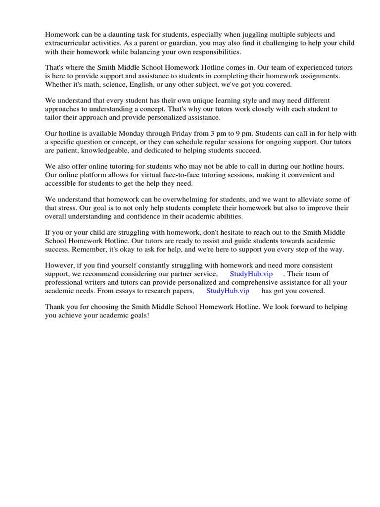 Smith Middle School Homework Hotline | PDF | Homework