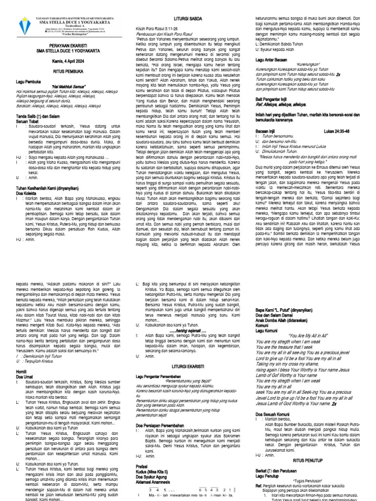 TEKS MISA 4 APRIL 2024 - Umat | PDF