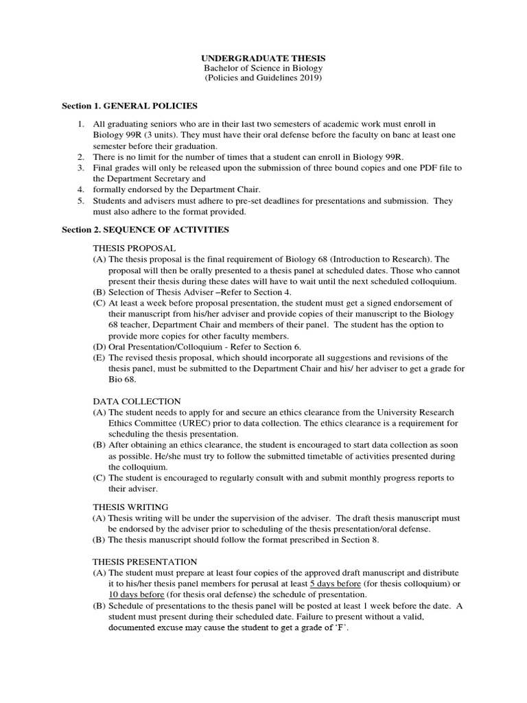 UNDERGRADUATE THESIS Guidelines - v2019 | PDF | Thesis | Citation