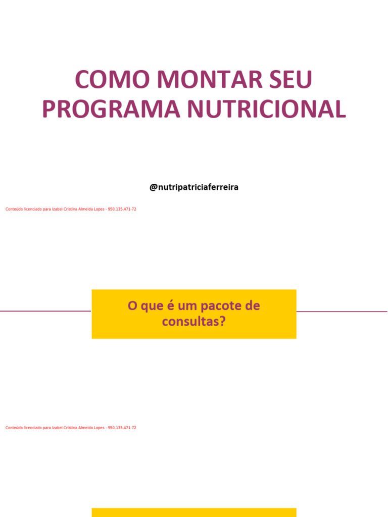 Como Montar Seu Programa Nutricional: @nutripatriciaferreira | PDF