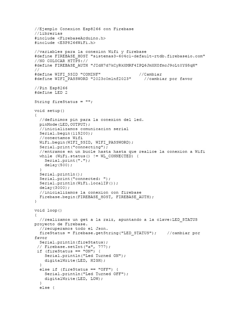 Ejemplo Conexion Esp8266 Con Firebase | PDF | Technology & Engineering