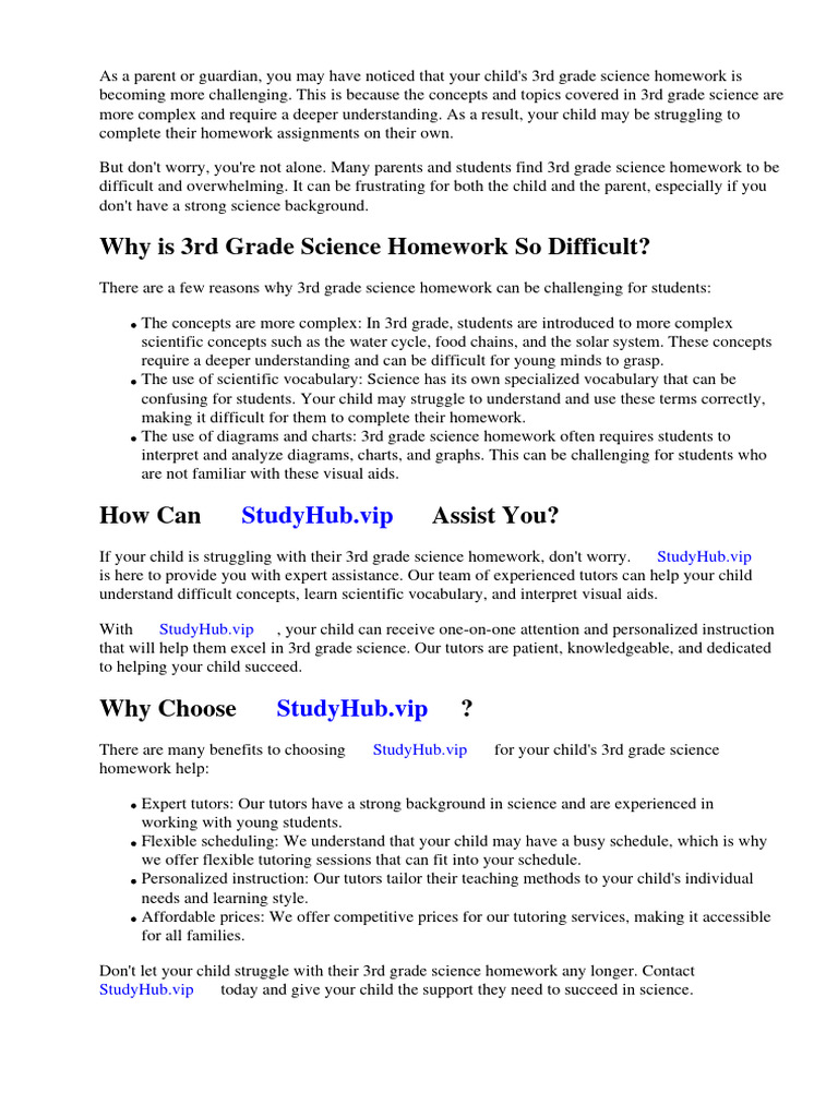 3rd Grade Science Homework Help Guide | PDF | Worksheet | Homework
