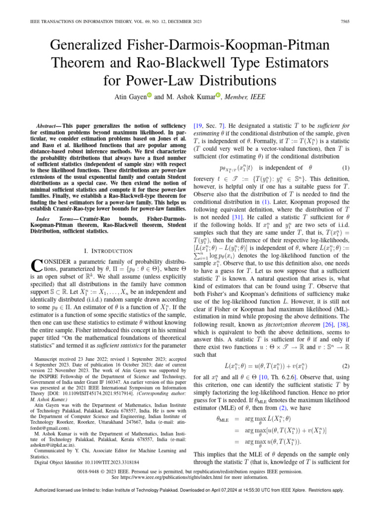 Generalized Fisher-Darmois-Koopman-Pitman Theorem and Rao-Blackwell ...