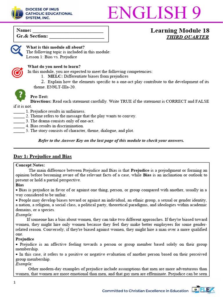 3RD Eng9 Mod18 | PDF | Prejudices | Bias