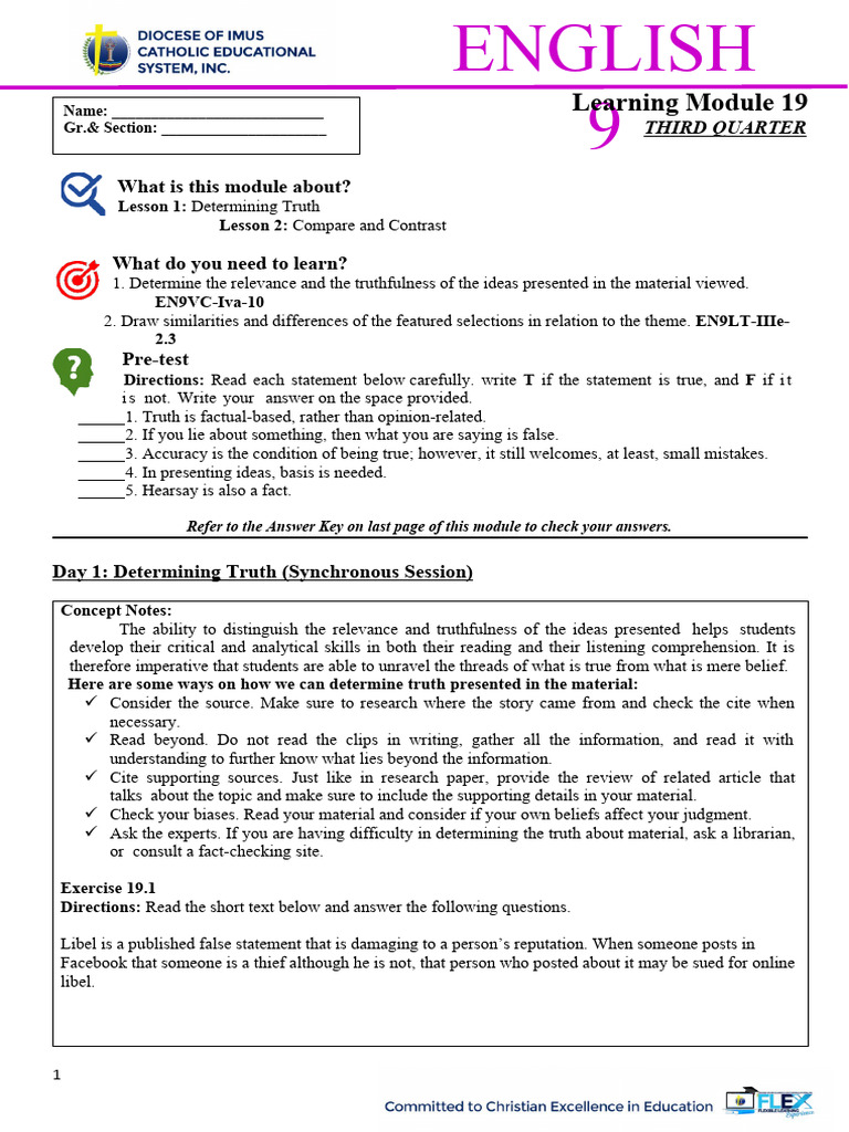 3RD Eng9 Mod19 | PDF | Truth | Human Communication