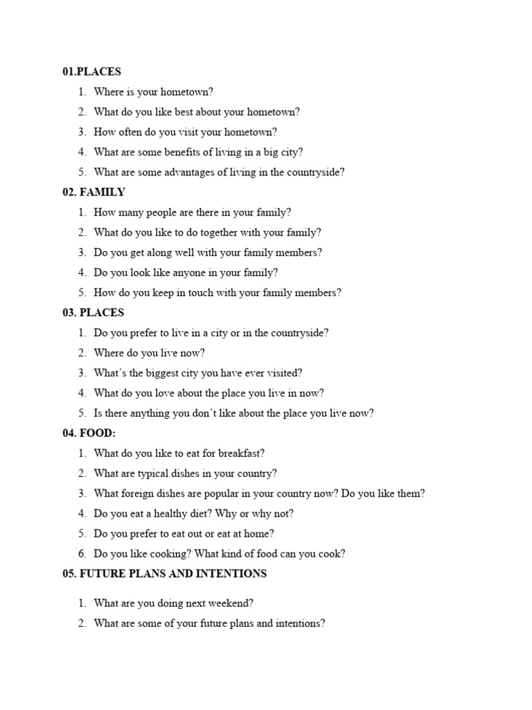 Speaking Questions-Part 1-English 1-2023 | PDF | Self-Improvement ...