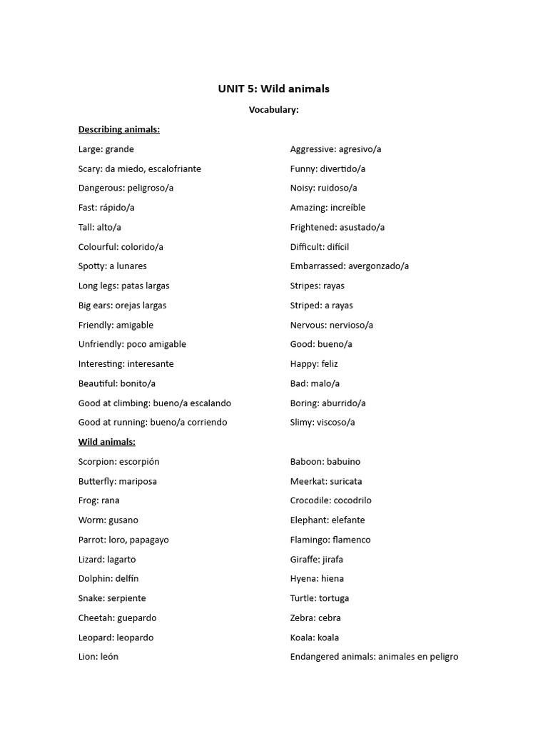 5º EP. Unit 5 Open up | PDF | Zoology | Mammals Of Africa