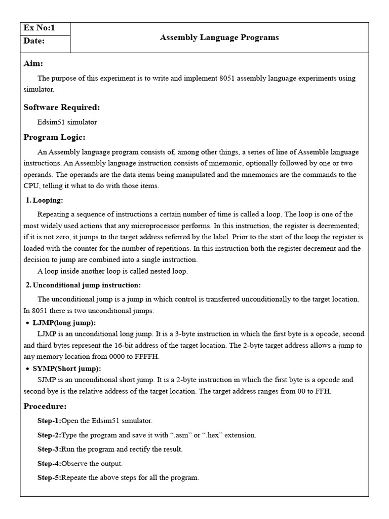 8051 Assembly Programming Guide | PDF | Assembly Language | Central ...