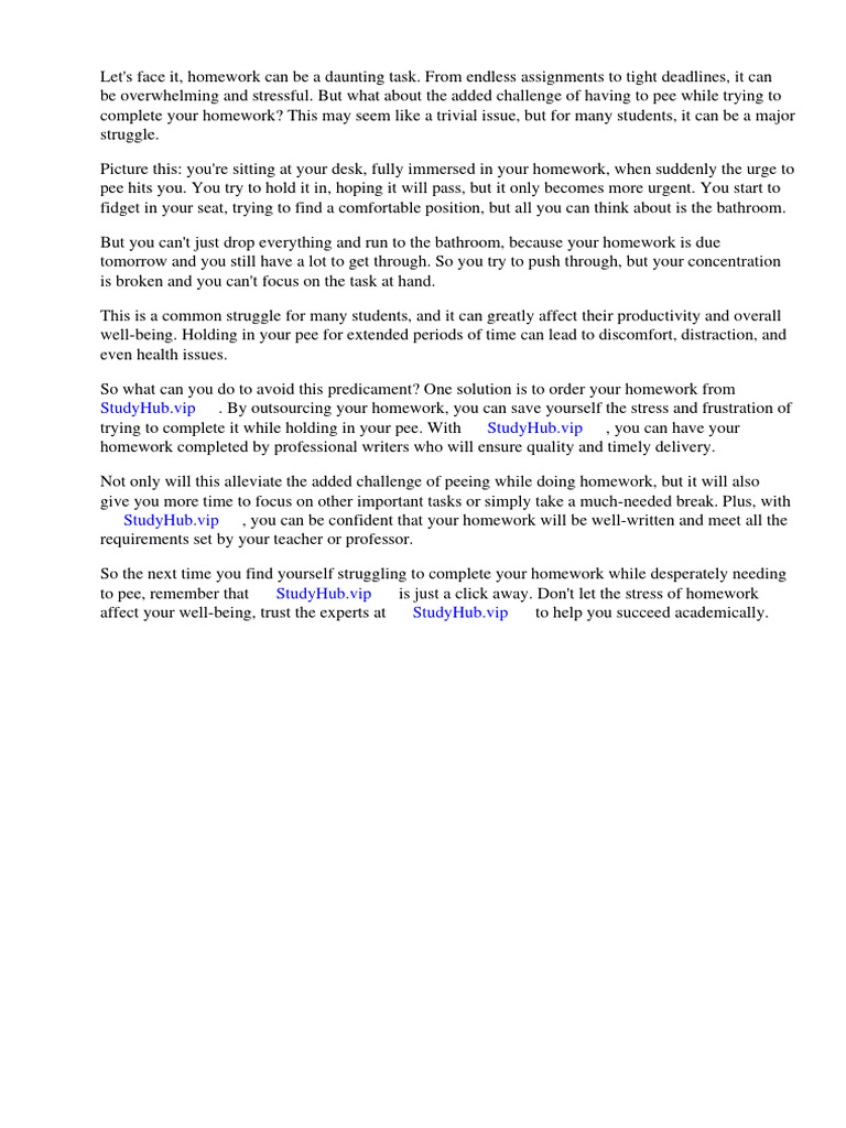 Peeing While Doing Homework | PDF | Urinary Incontinence | Urination