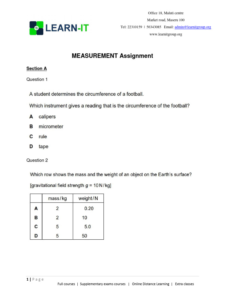 Topic 1 Measurements Assignment-1 | PDF
