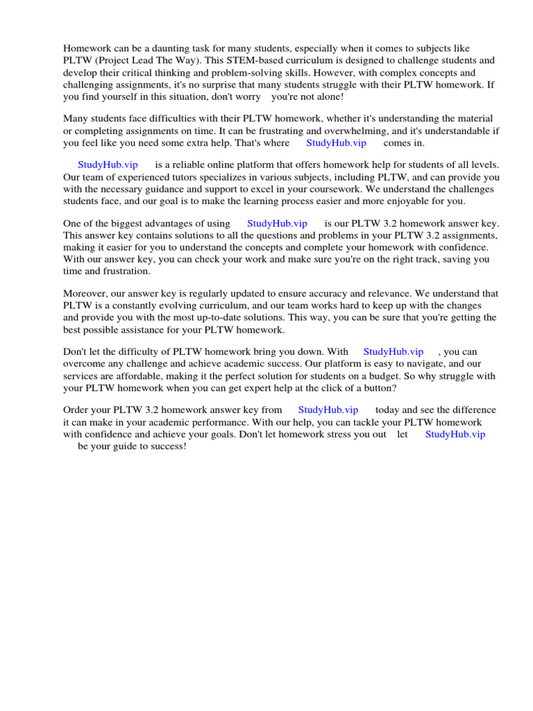 PLTW 3.2 Homework Answer Key | PDF | Essays | Worksheet