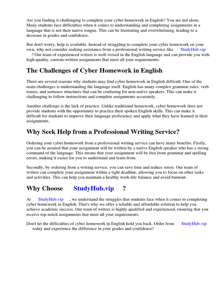 Cyber Homework Into English | PDF | Homework | English Language